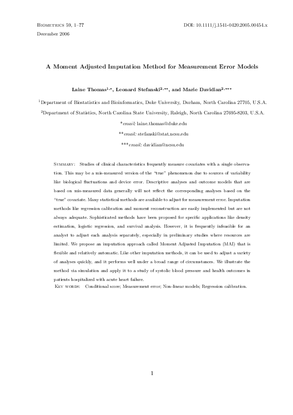 (PDF) A Moment-Adjusted Imputation Method for Measurement Error Models