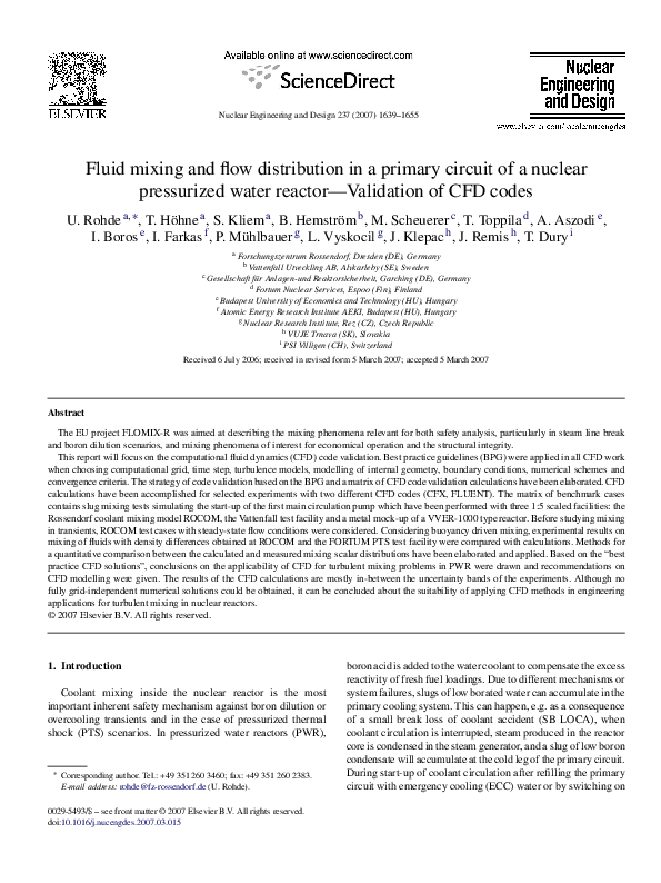 (PDF) Fluid mixing and flow distribution in a primary circuit of a nuclear pressurized water ...
