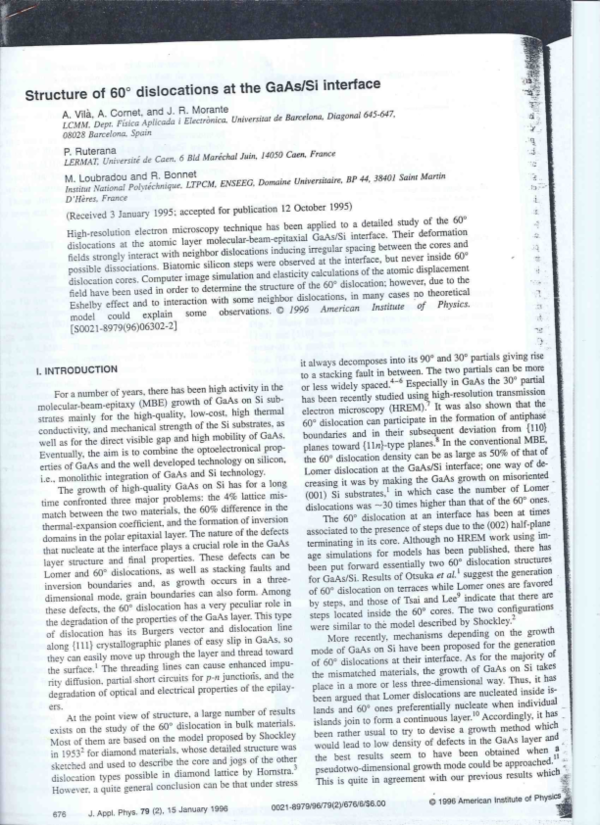 (PDF) Structure of 60° dislocations at the GaAs/Si interface | A ...