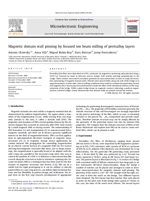 (PDF) Magnetic domain wall pinning by focused ion beam milling of permalloy layers