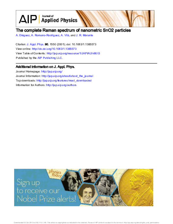 (PDF) The complete Raman spectrum of nanometric SnO[sub 2] particles