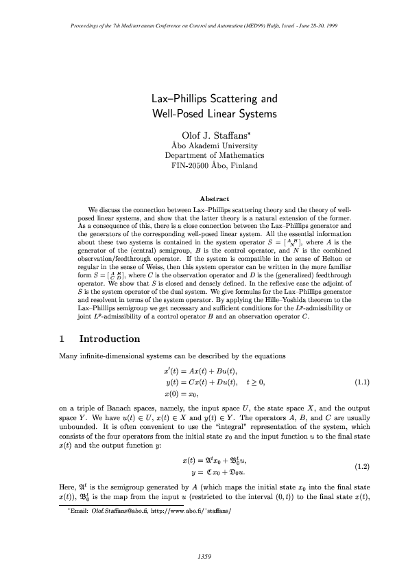 (PDF) Lax-Phillips scattering and well-posed linear systems