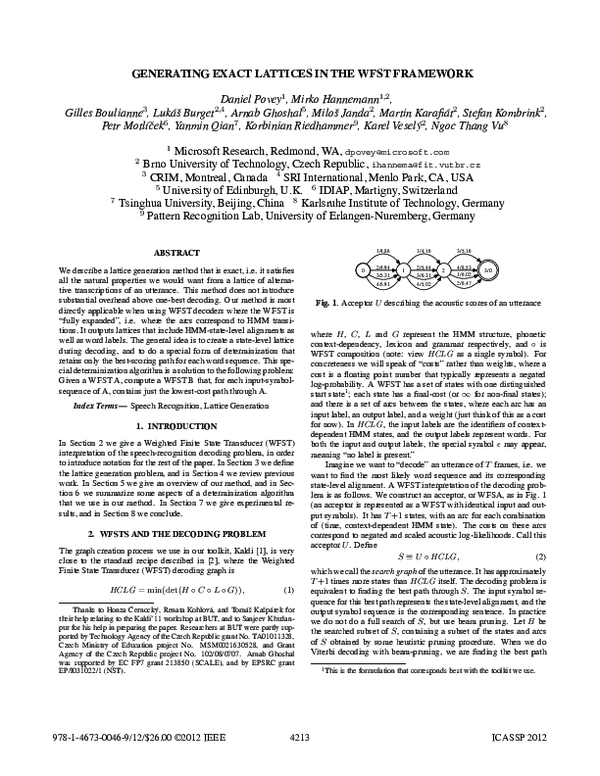 (PDF) Generating exact lattices in the WFST framework (PDF) Generating exact lattices in the WFST framework