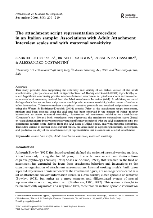 Pdf The Attachment Script Representation Procedure In An Italian Sample Associations With