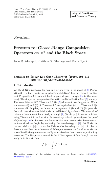 (PDF) Erratum to: Closed-Range Composition Operators on Weighted Bergman Spaces