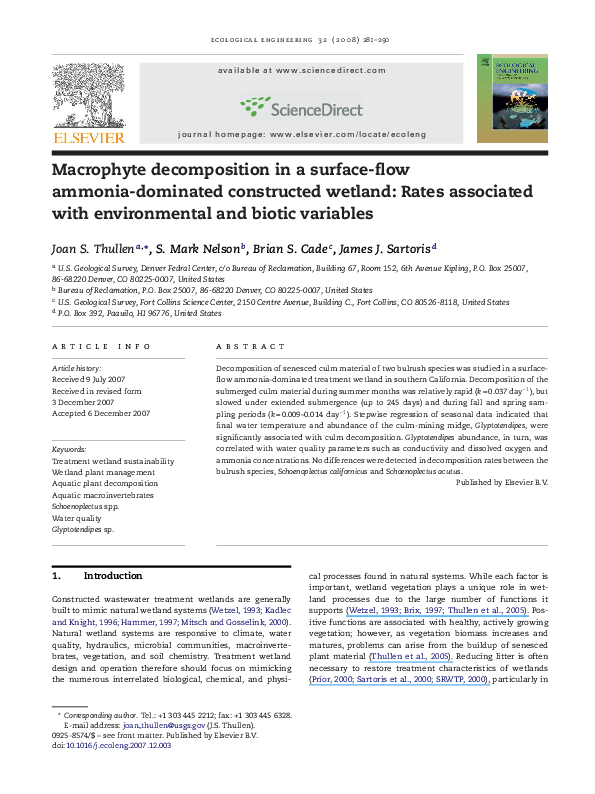(PDF) Macrophyte Decomposition in Ammonia Wetlands