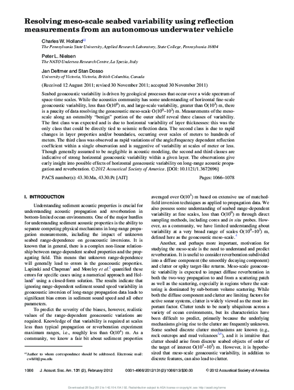 Pdf Resolving Meso Scale Seabed Variability Using Reflection