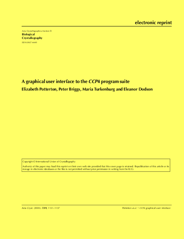 (PDF) A graphical user interface to the CCP4 program suite