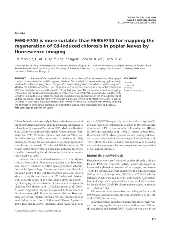 (PDF) F690–F740 is more suitable than F690/F740 for mapping the regeneration of Cd-induced ...
