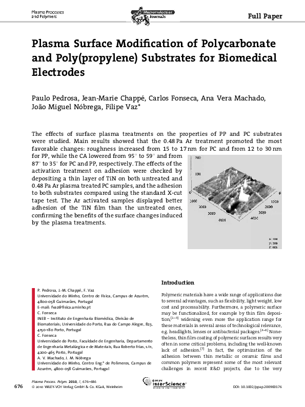 (PDF) Plasma Surface Modification of Polycarbonate and Poly(propylene ...