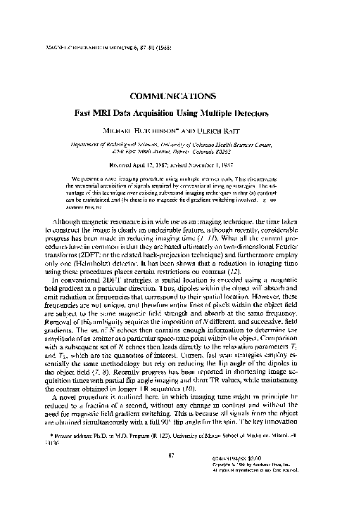 (PDF) Fast MRI data acquisition using multiple detectors