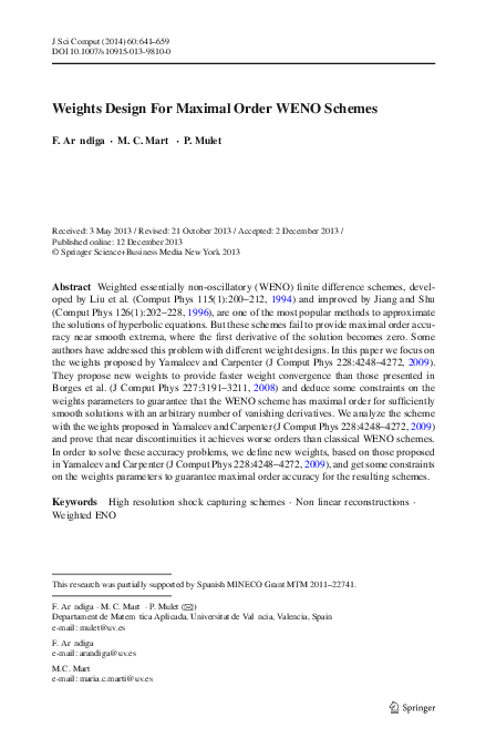 (PDF) Weights Design For Maximal Order WENO Schemes