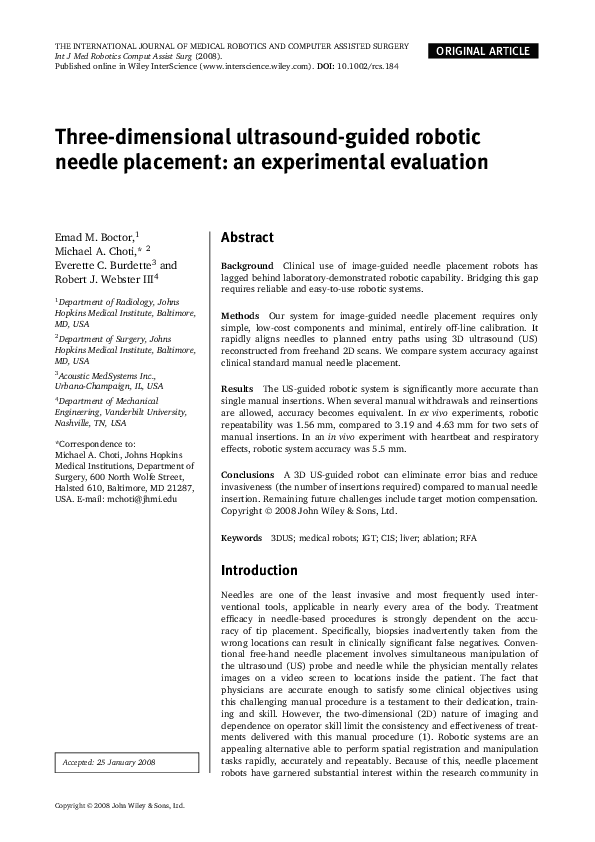 (PDF) Three-dimensional ultrasound-guided robotic needle placement: an ...