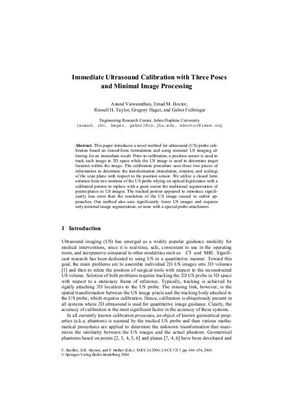 (PDF) Immediate Ultrasound Calibration with Three Poses and Minimal ...