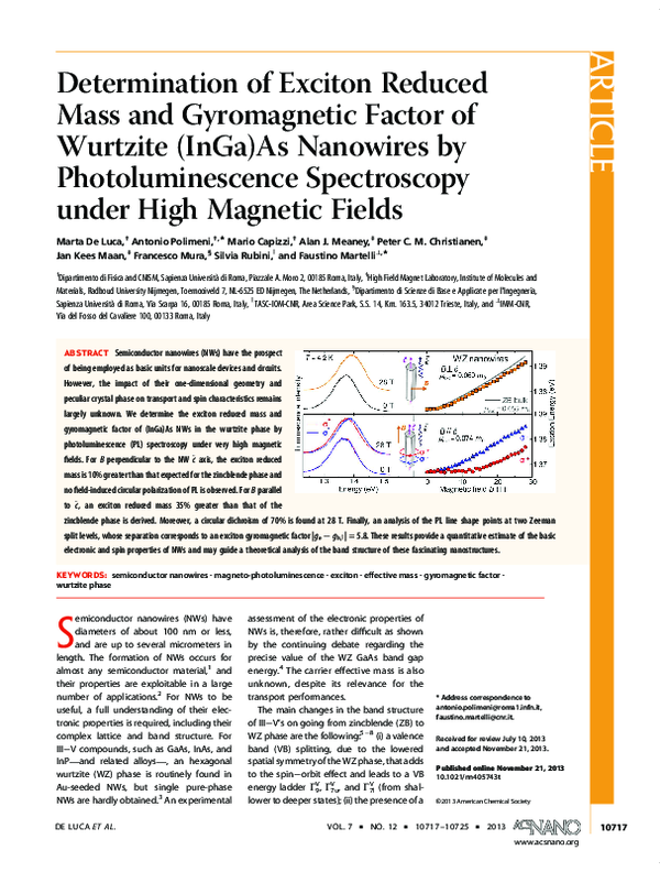 (PDF) Determination of Exciton Reduced Mass and Gyromagnetic Factor of ...