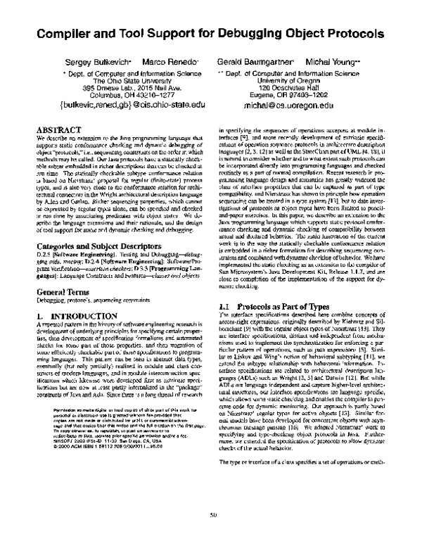 (PDF) Debugging Object Protocols in Java: Static and Dynamic Support