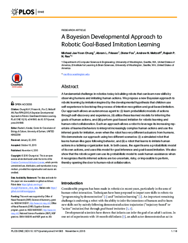 Pdf A Bayesian Developmental Approach To Robotic Goal Based Imitation Learning