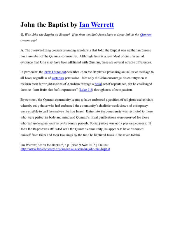 (PDF) Was John the Baptist an Essene?