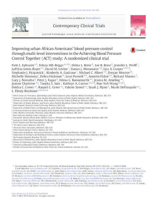 (PDF) Improving urban African Americans' blood pressure control through ...