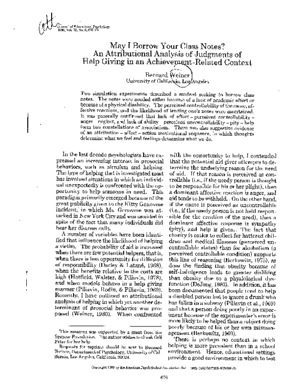 (PDF) May I borrow your class notes? An attributional analysis of ...