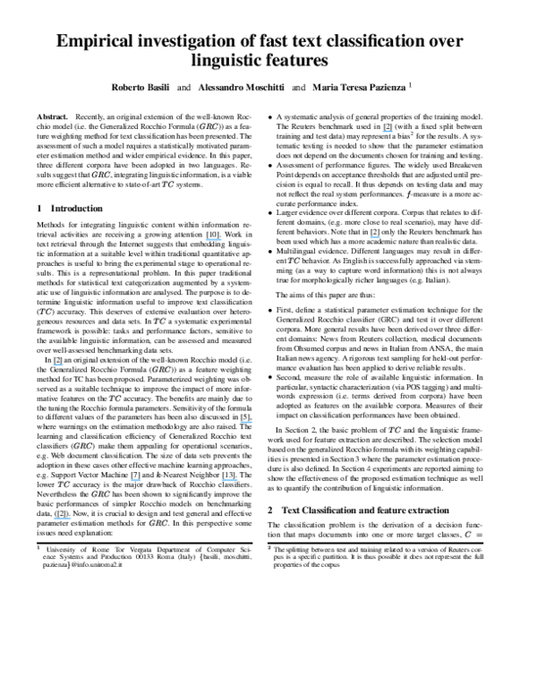 (PDF) Empirical investigation of fast text classification over ...