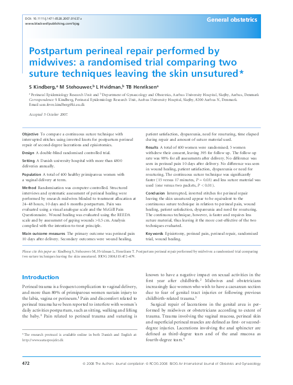 (PDF) Postpartum perineal repair performed by midwives: a randomised ...