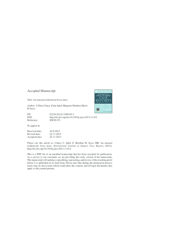 Pdf An Unusual Ischiorectal Fossa Mass