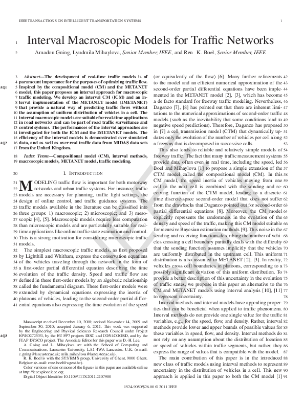 (PDF) Interval Macroscopic Models for Traffic Networks