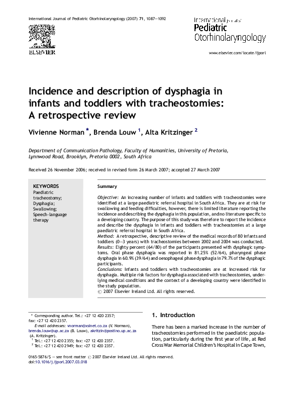 (PDF) Incidence and description of dysphagia in infants and toddlers ...