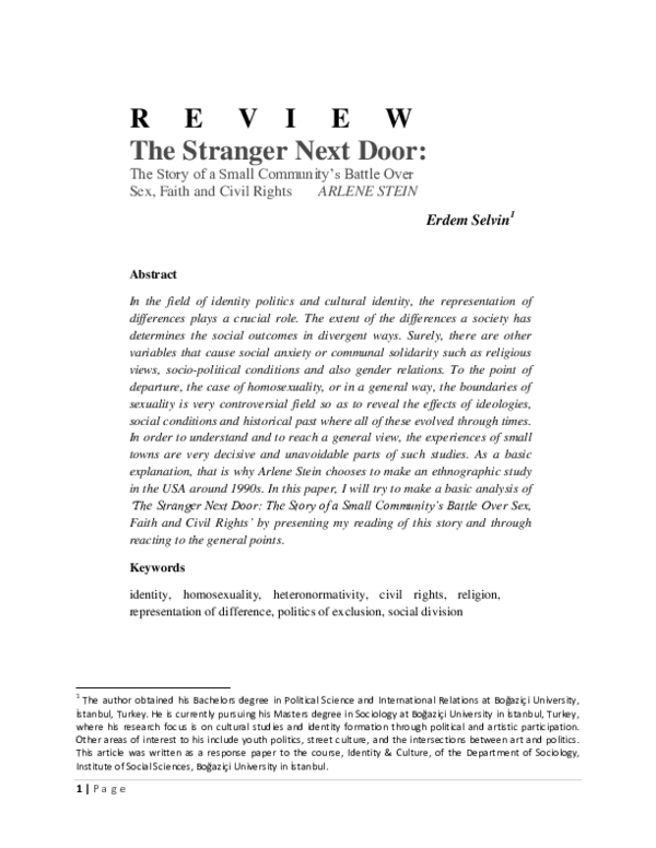 (PDF) Book Review: The Stranger Next Door (Arlene Stein, 2001)