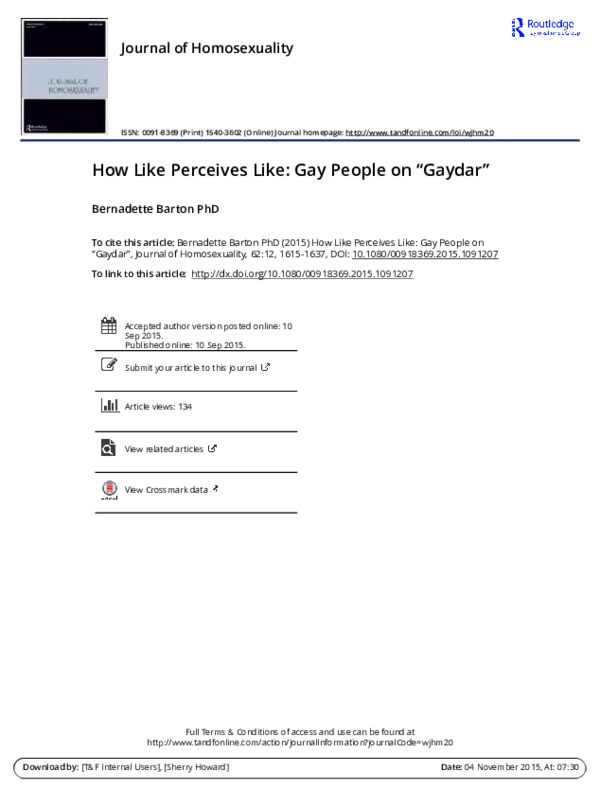 (PDF) How Like Perceives Like: Gay People on "Gaydar"