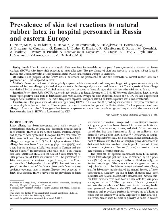 (PDF) Prevalence of skin test reactions to natural rubber latex in ...