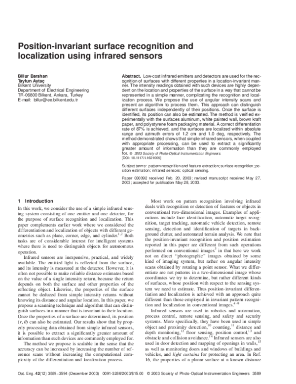 (PDF) Position-invariant surface recognition and localization using infrared sensors
