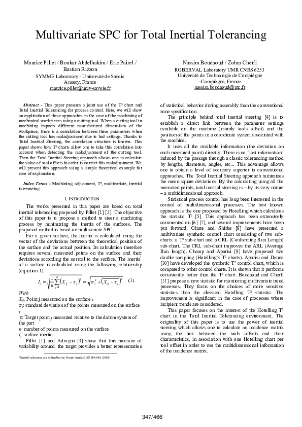(PDF) Multivariate SPC for total inertial tolerancing