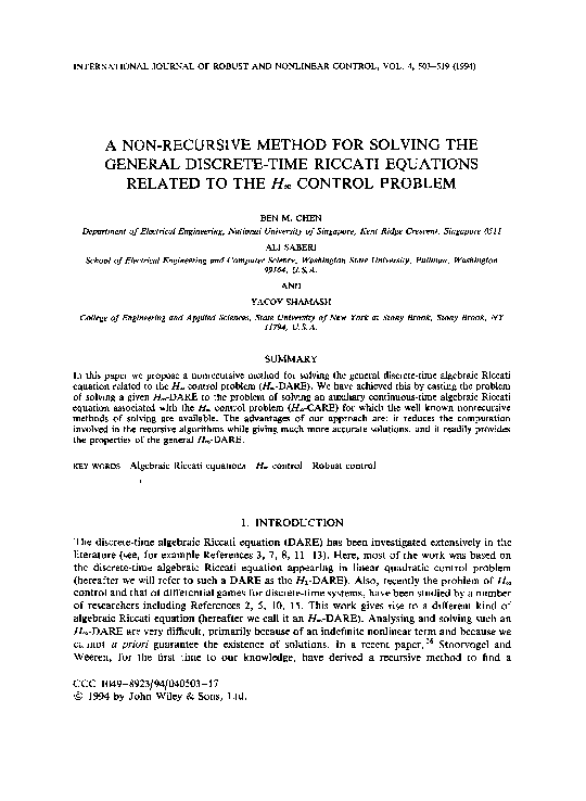 (PDF) A non-recursive method for solving the general discrete-time ...