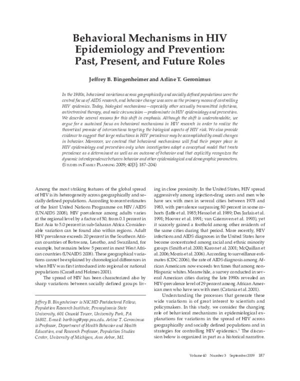 (PDF) Behavioral Mechanisms in HIV Epidemiology and Prevention: Past ...