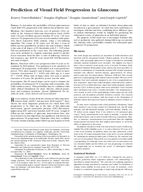 (PDF) Prediction of Visual Field Progression in Glaucoma