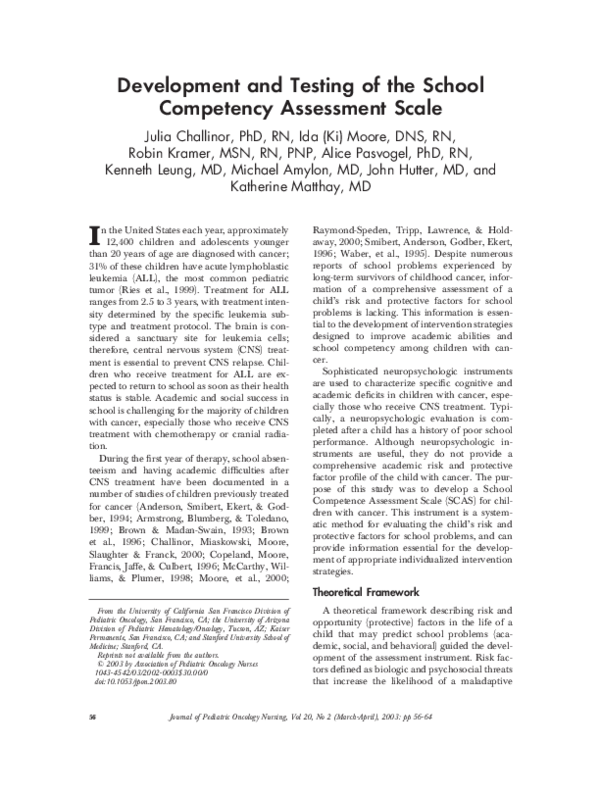 (PDF) Development and testing of the school competency assessment scale