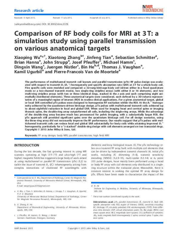 (PDF) Comparison of RF body coils for MRI at 3 T: a simulation study ...