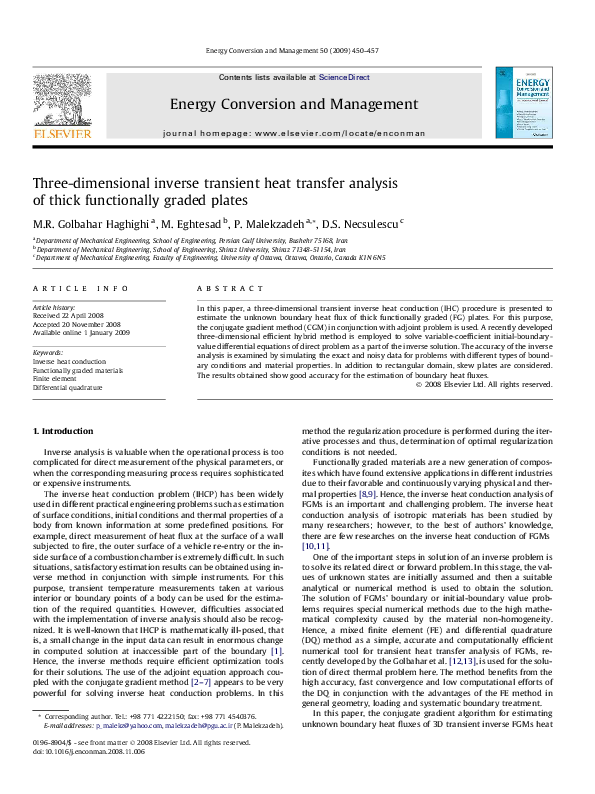 Pdf Three Dimensional Inverse Transient Heat Transfer Analysis Of Thick Functionally Graded