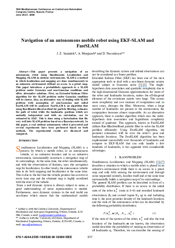 Pdf Navigation Of An Autonomous Mobile Robot Using Ekf Slam And Fastslam