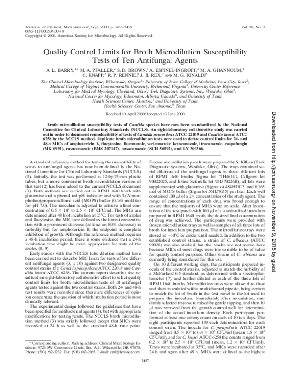 (PDF) Quality control limits for broth microdilution susceptibility ...