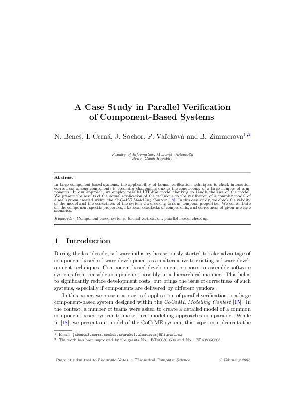 (PDF) A Case Study in Parallel Verification of Component-Based Systems