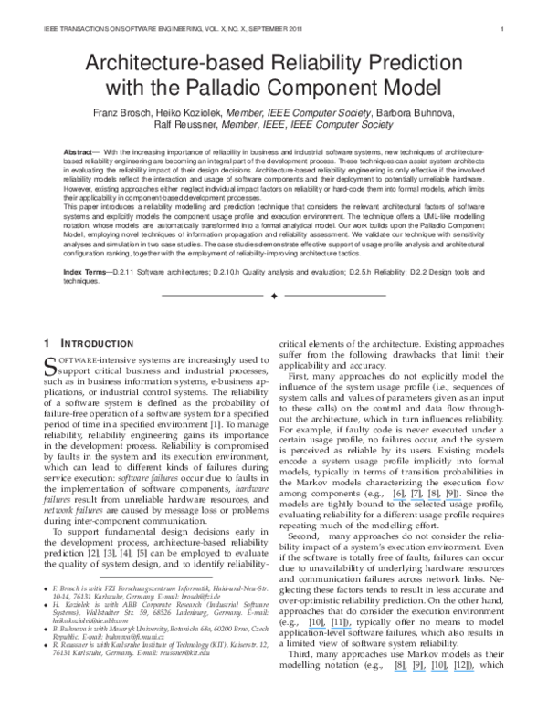 (PDF) Architecture-Based Reliability Prediction with the Palladio Component Model | Barbora ...