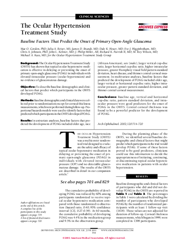 (PDF) The Ocular Hypertension Treatment Study: baseline factors that ...