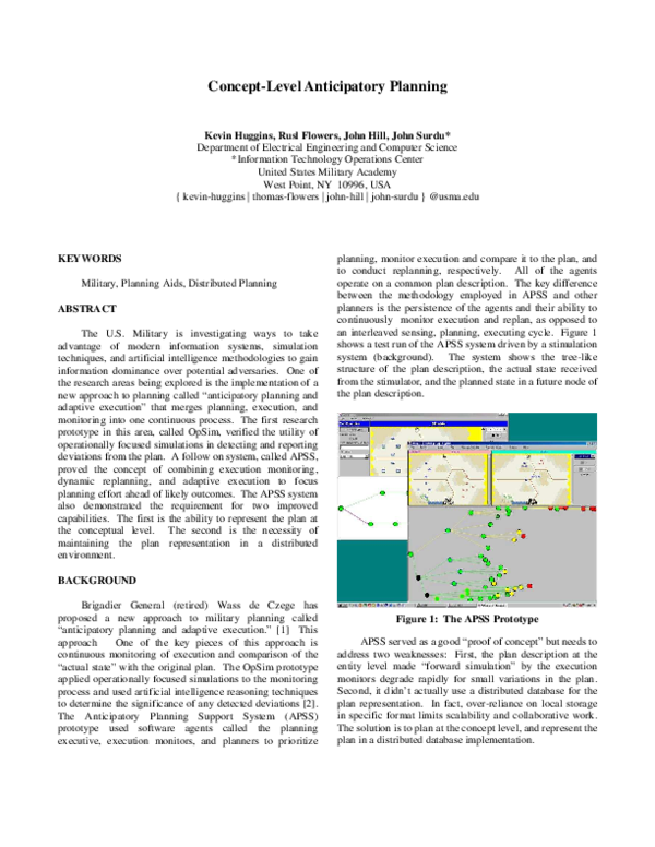 (PDF) Concept-Level Anticipatory Planning | Kevin Huggins - Academia.edu