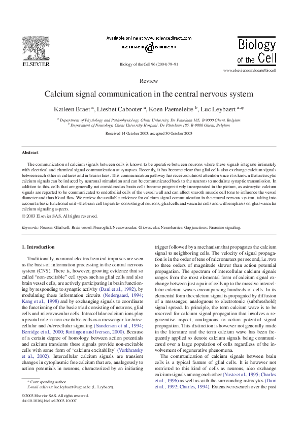 (PDF) Calcium signal communication in the central nervous system