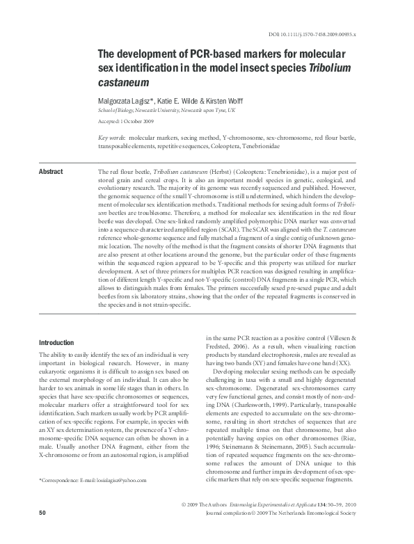 Pdf The Development Of Pcr Based Markers For Molecular Sex