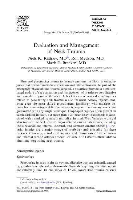 (PDF) Evaluation and management of neck trauma