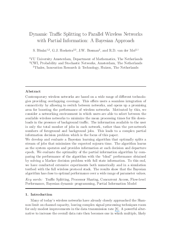 (PDF) Dynamic traffic splitting to parallel wireless networks with partial information: A ...